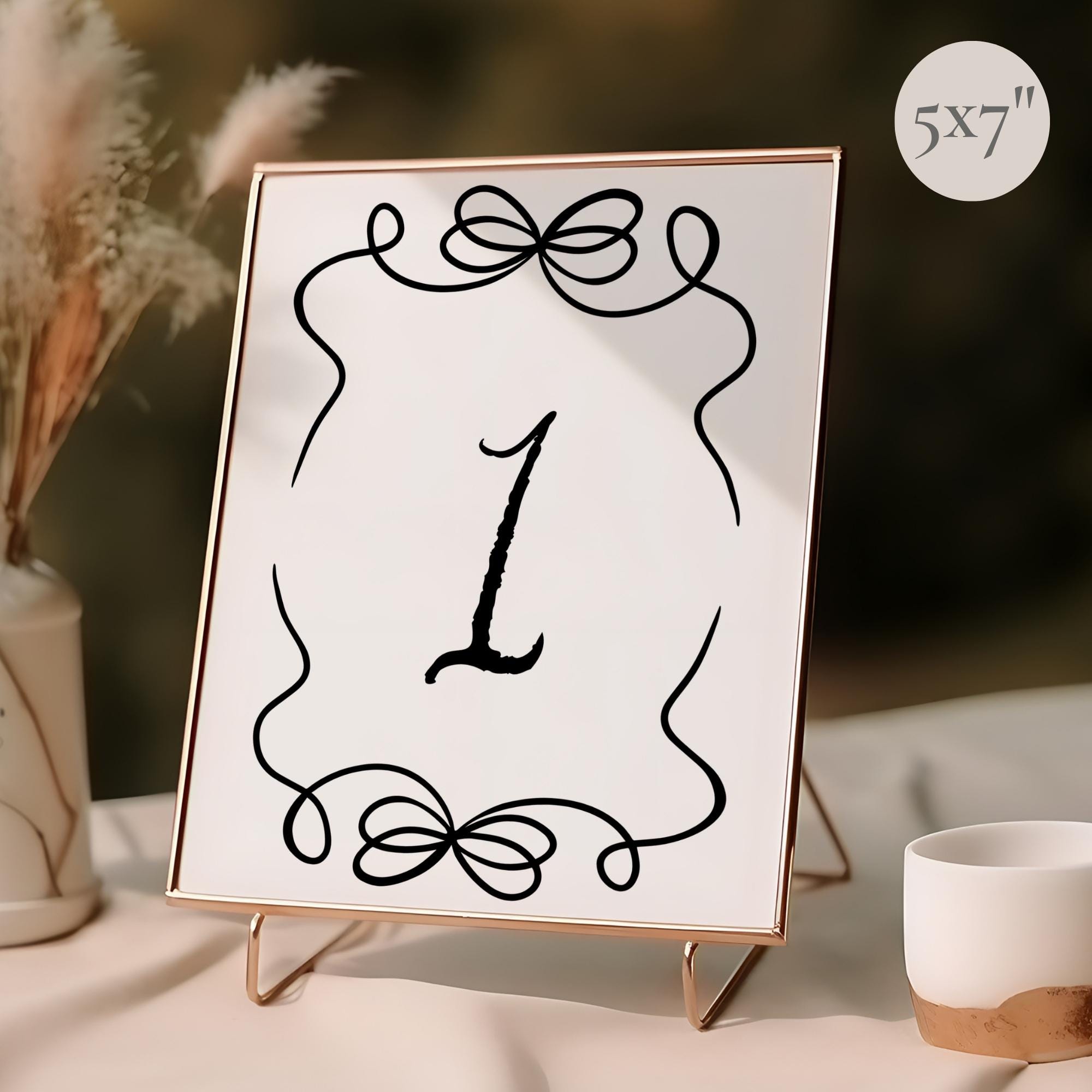 Table Numbers Printable Handwritten Bow Hand Drawn Doodle Illustration ...