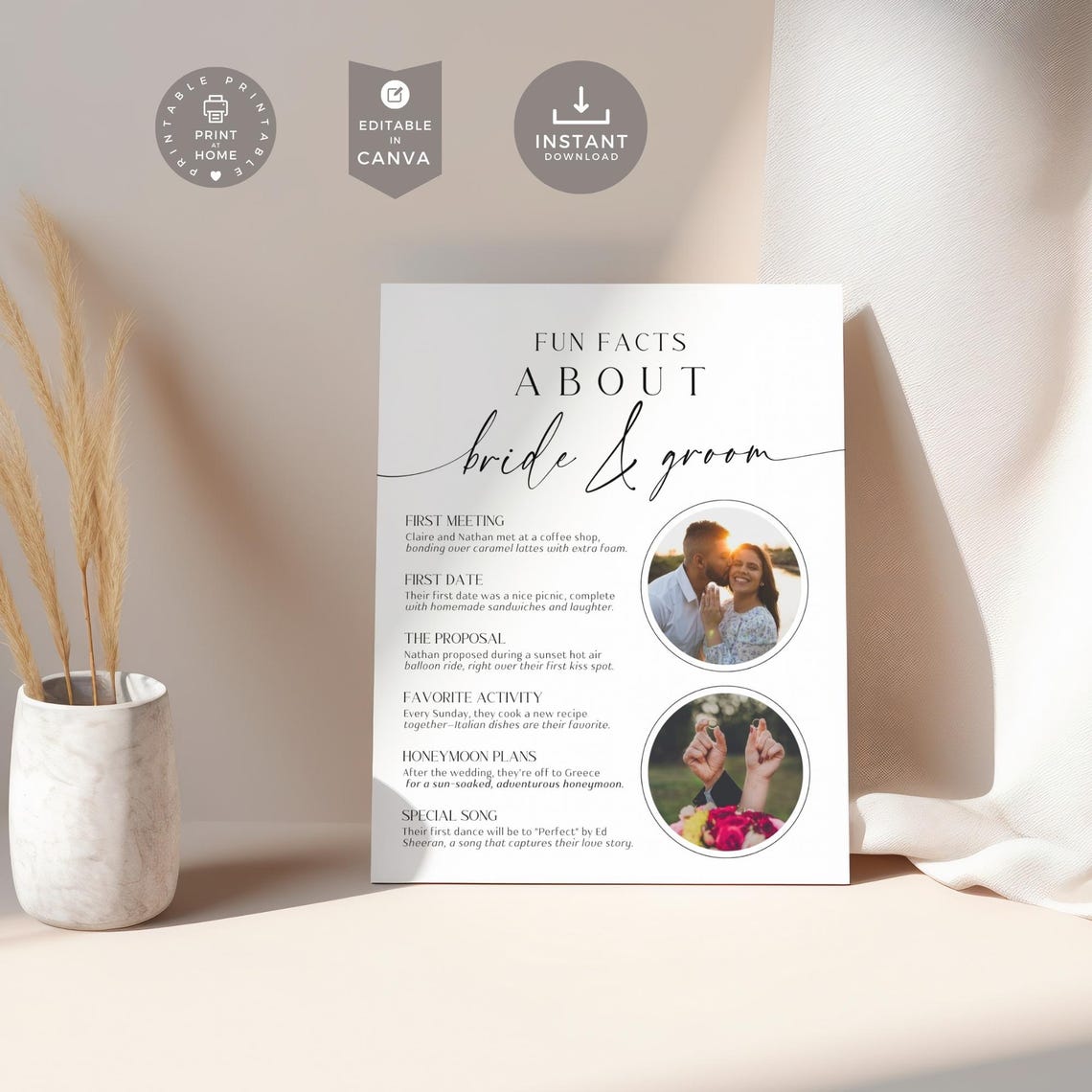 Fun Fact Wedding Card Template | Minimal Details for Bride and Groom ...