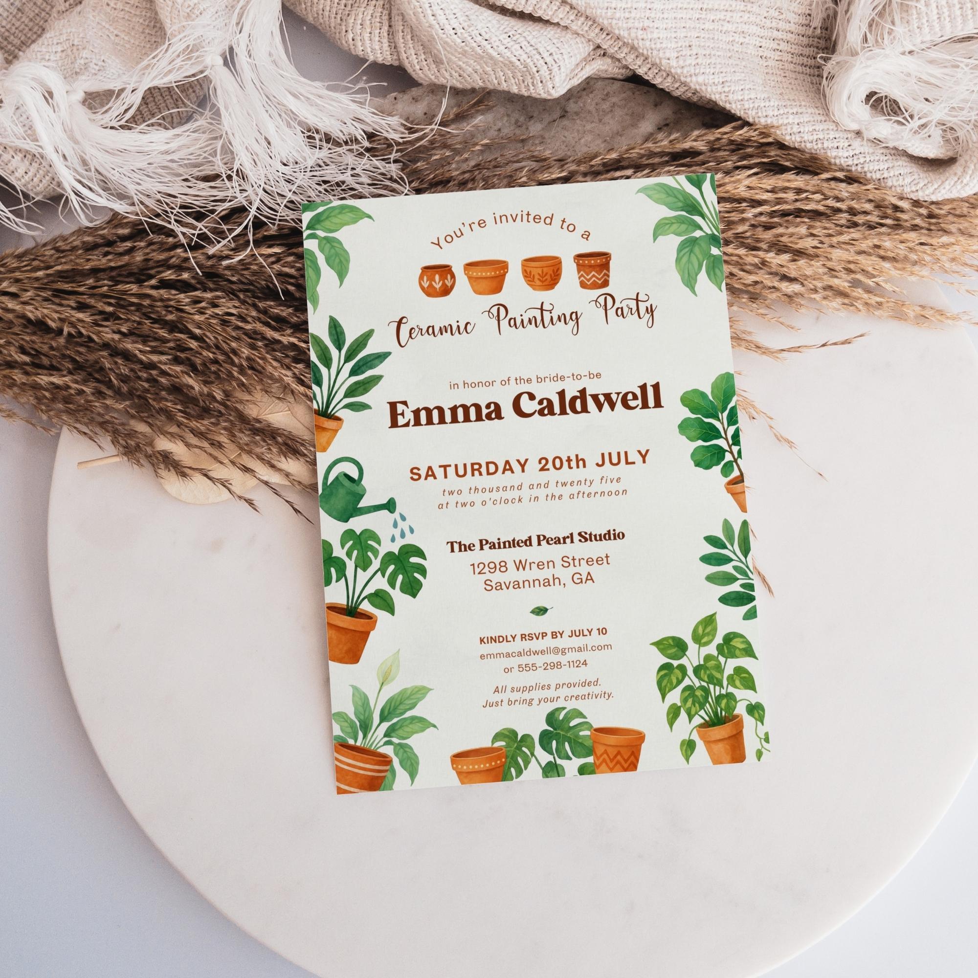 CERAMIC Painting Party Invitation, Cottagecore Garden Bridal Shower ...
