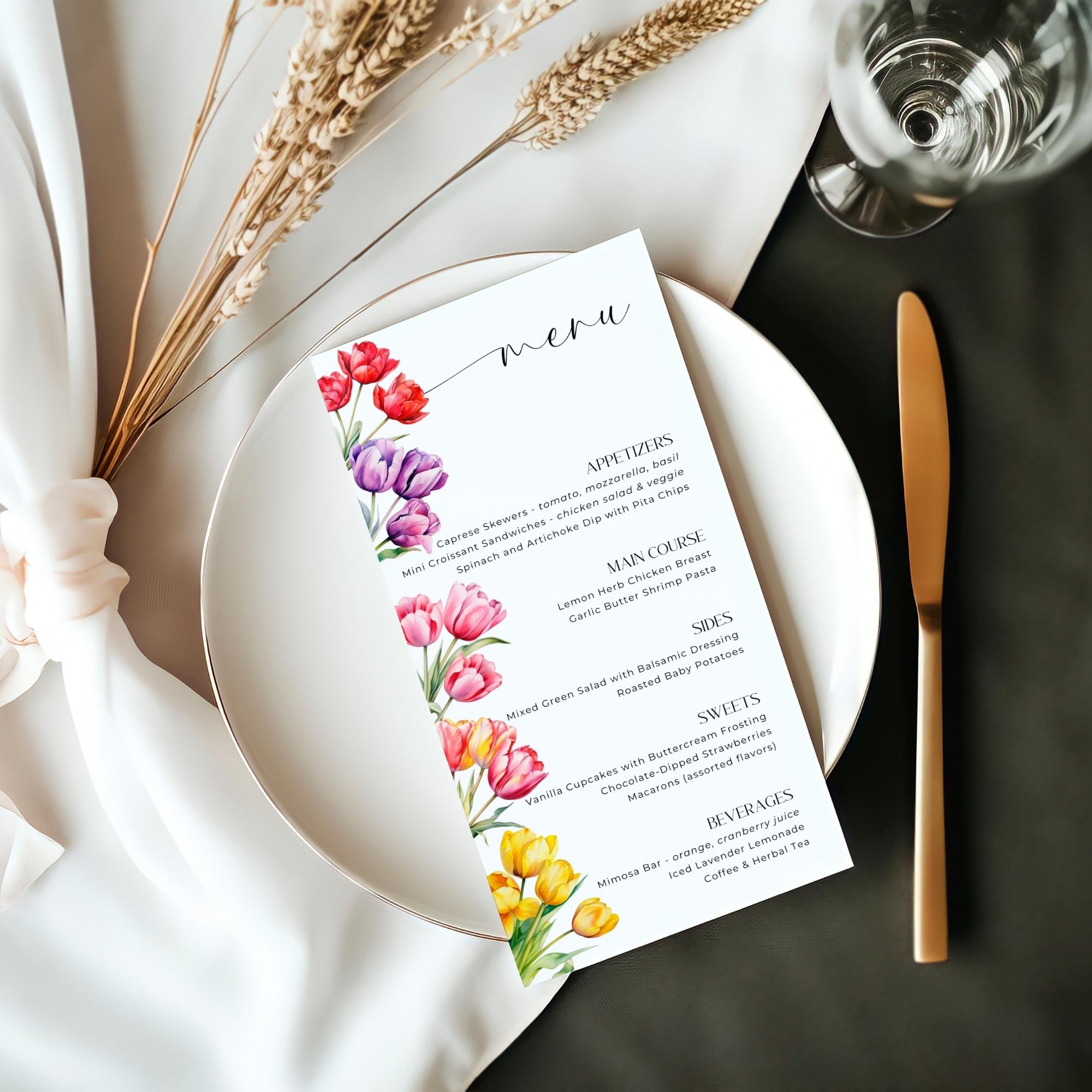 LOVE is in BLOOM Bridal Shower Menu | Tulips Themed | Elegant Colorful ...