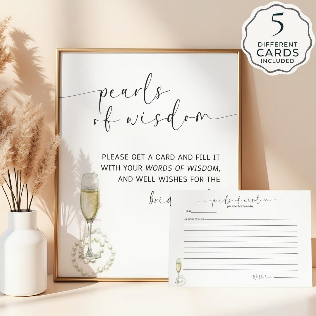 PEARLS of WISDOM Cards Bridal Shower, Watercolor Champagne Glass and ...