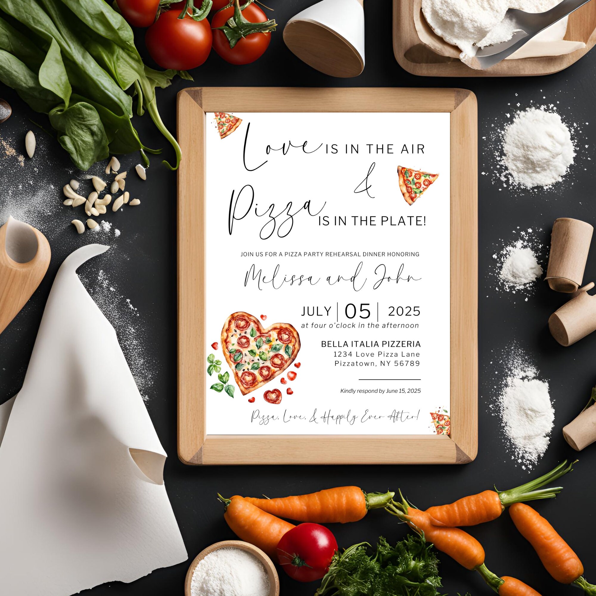 Pizza Themed Rehearsal Dinner Invitation Heart Shaped Pizza Invite ...