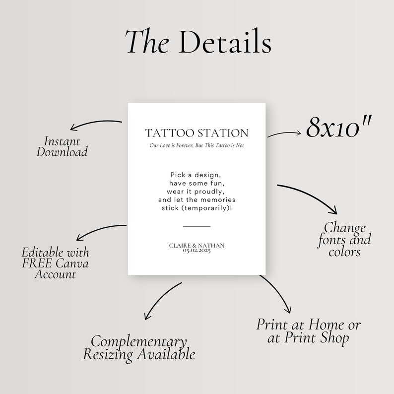 Temporary Tattoo Station Wedding Sign | Canva Template | Editable ...
