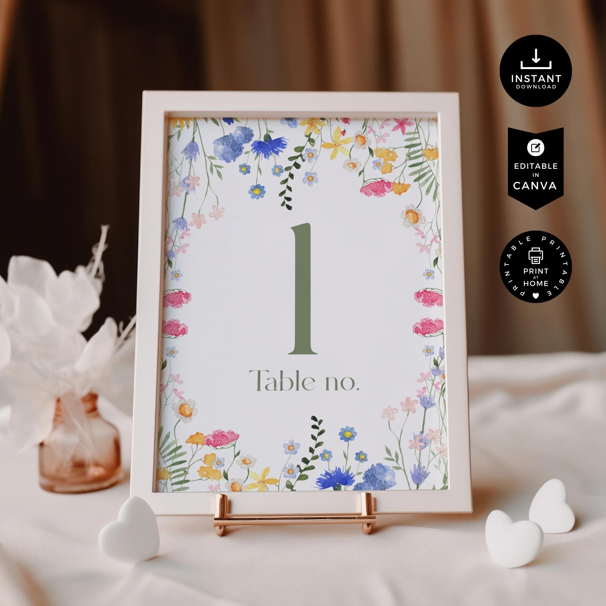 Colorful Floral Table Number Template | Dusty Pink Yellow Hand Painted ...