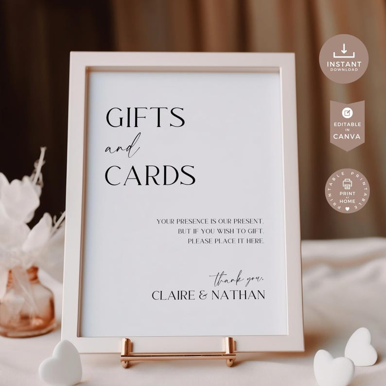Modern Gifts and Cards Template Canva | Minimalist Presents Table Sign ...