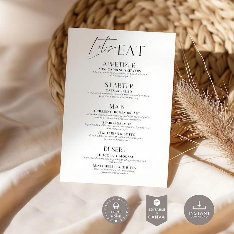 Wedding Buffet Food Menu Sign | Let’s Eat Menu Signage | Canva Template ...