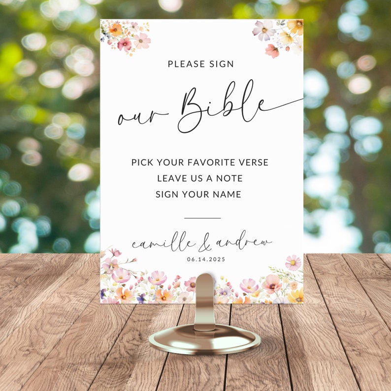 SIGN Our BIBLE Wedding Sign, Wildflowers, Highlight the VERSE ...