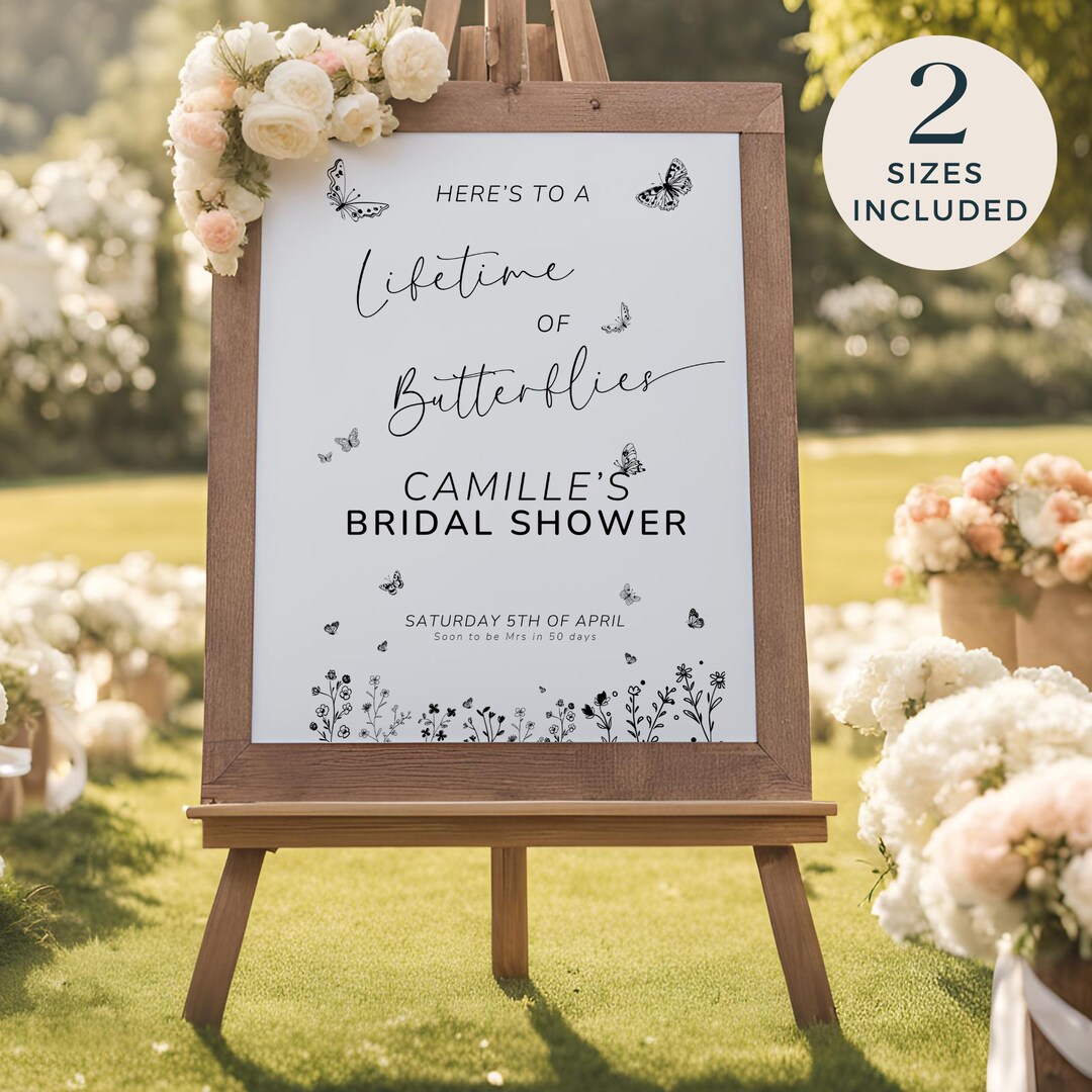 A LIFETIME of BUTTERFLIES Bridal Shower Welcome Sign, Reception Signage ...
