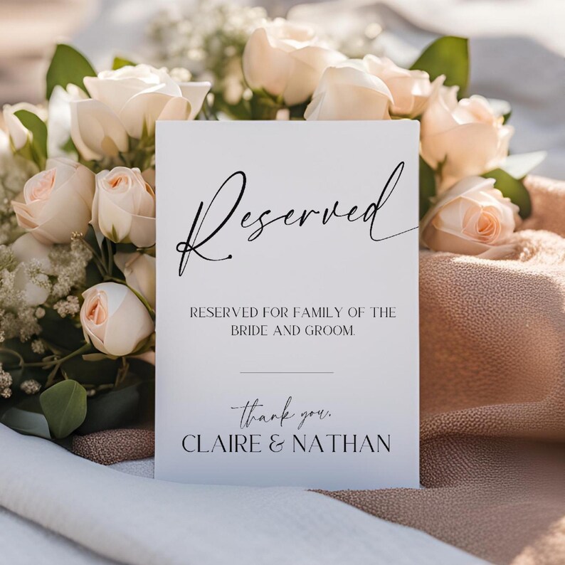 Wedding Reserved Sign Template Canva | Reserved Row and Seat for Family ...