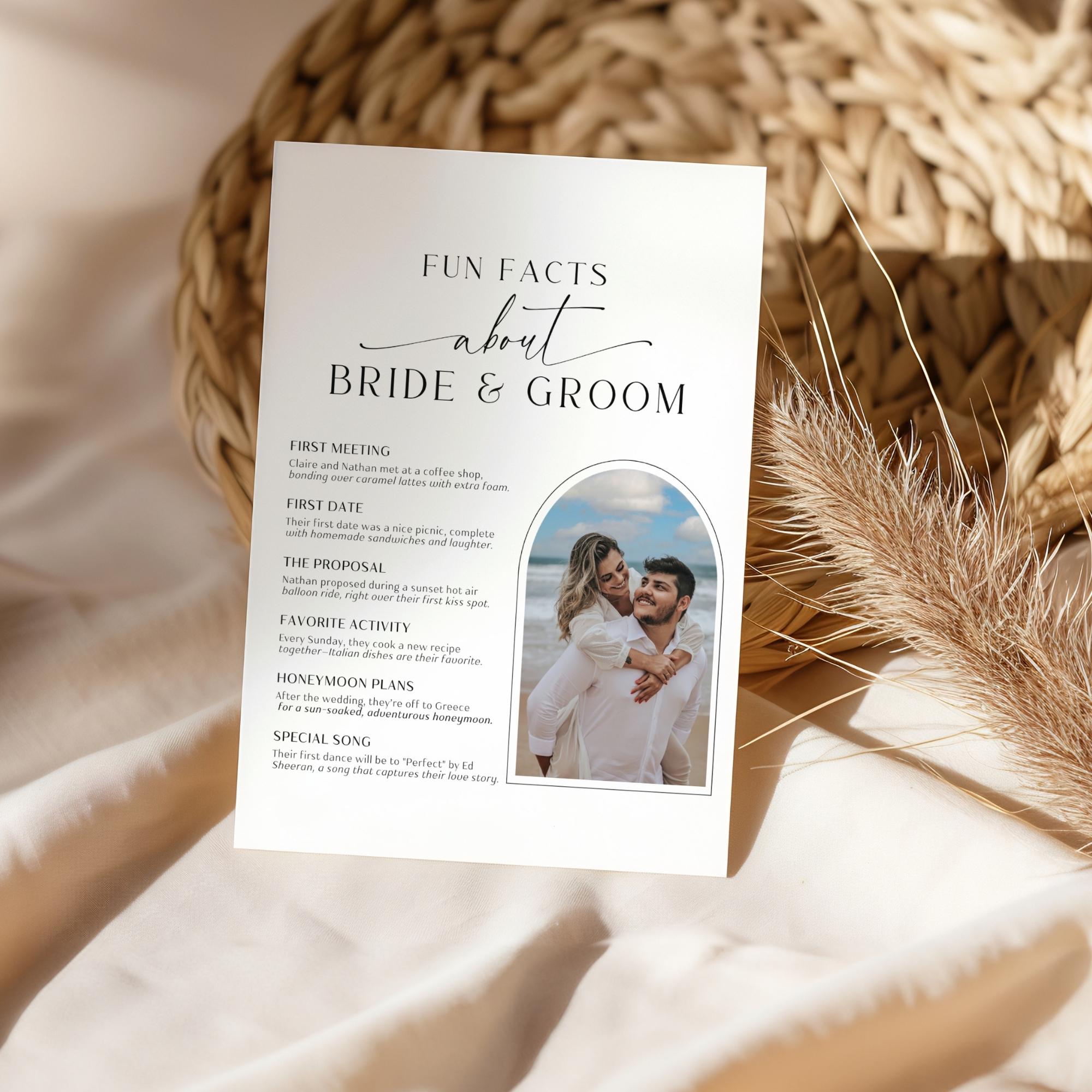 Fun Fact Wedding Card Template | Minimal Details for Bride and Groom ...