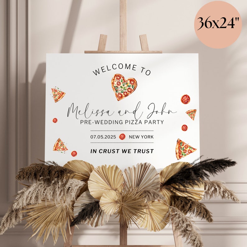 PIZZA Themed Welcome Sign | Heart Shaped Pizza Poster | Night Before ...