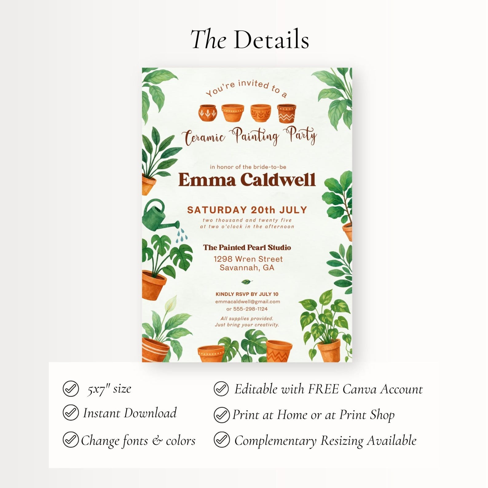 CERAMIC Painting Party Invitation, Cottagecore Garden Bridal Shower ...