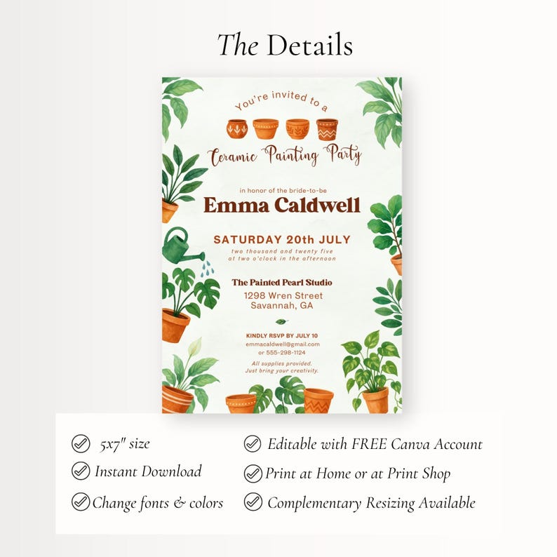 CERAMIC Painting Party Invitation, Cottagecore Garden Bridal Shower ...
