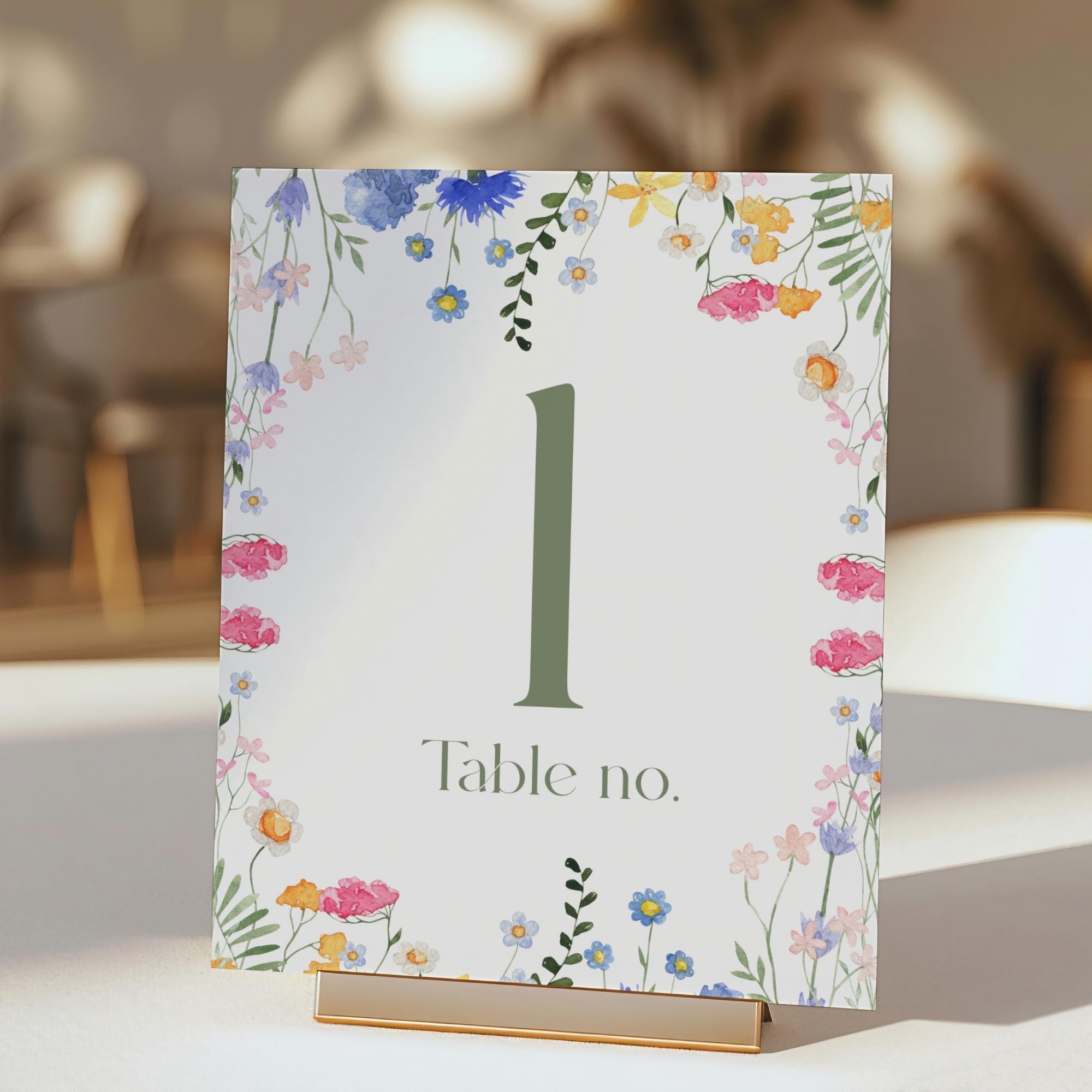 Colorful Floral Table Number Template | Dusty Pink Yellow Hand Painted ...