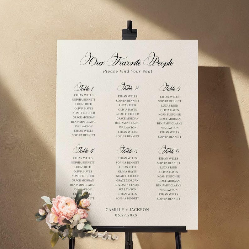 Wedding Printable Seating Chart Modern Font Template | Reception ...