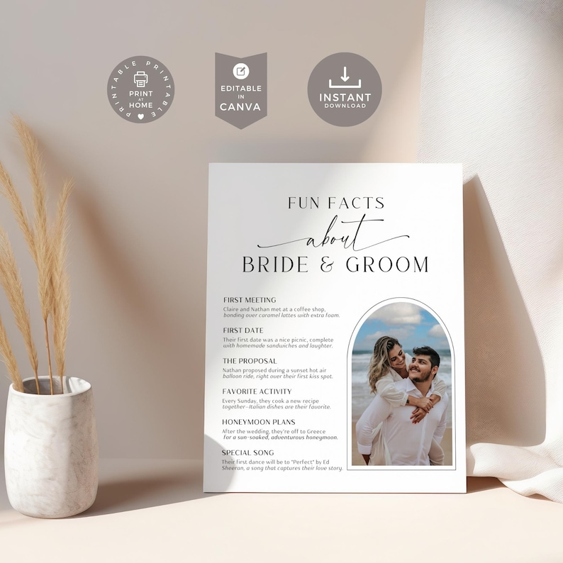 Fun Fact Wedding Card Template | Minimal Details for Bride and Groom ...