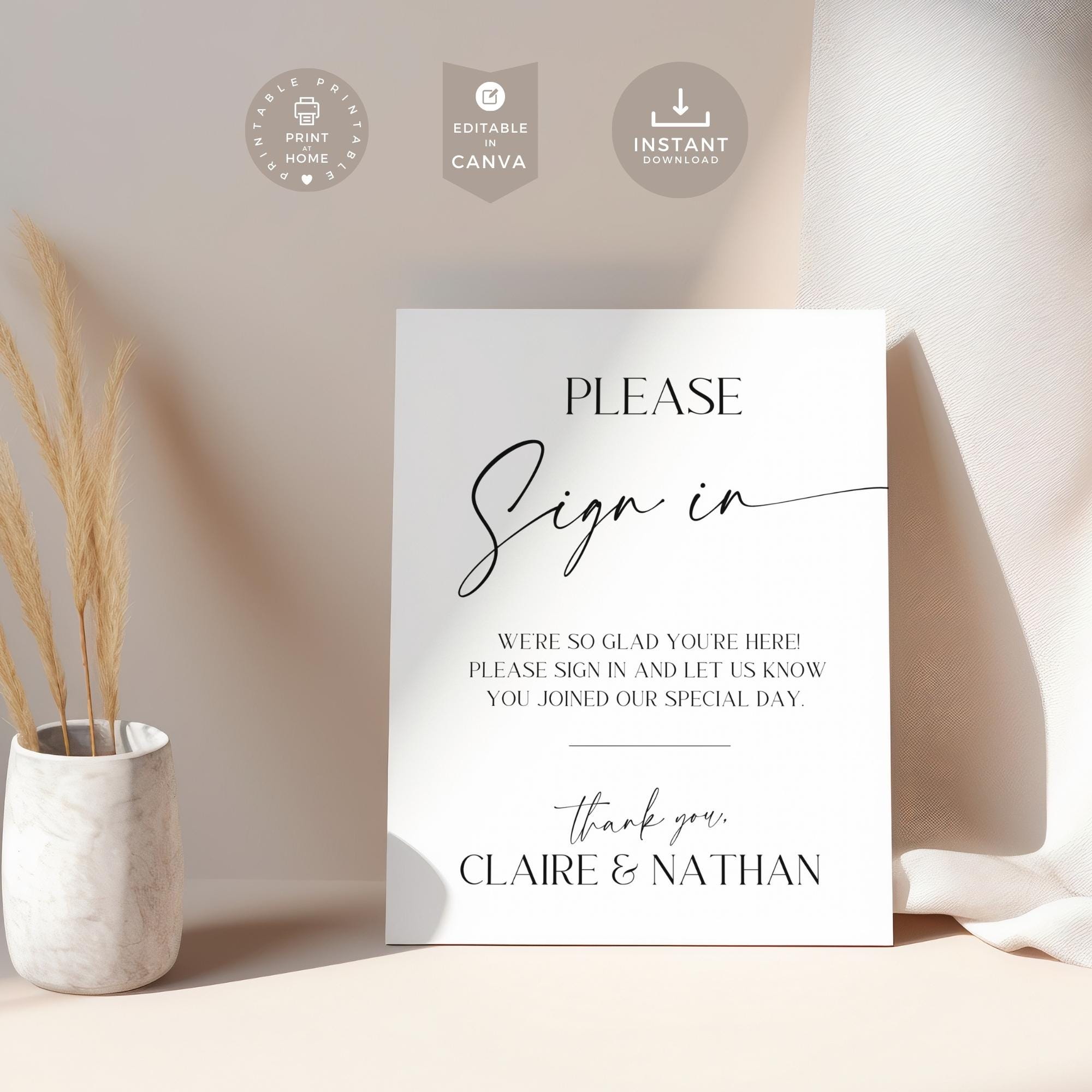 Please Sign-in Sign Template Canva | Modern Wedding Guests Check in ...