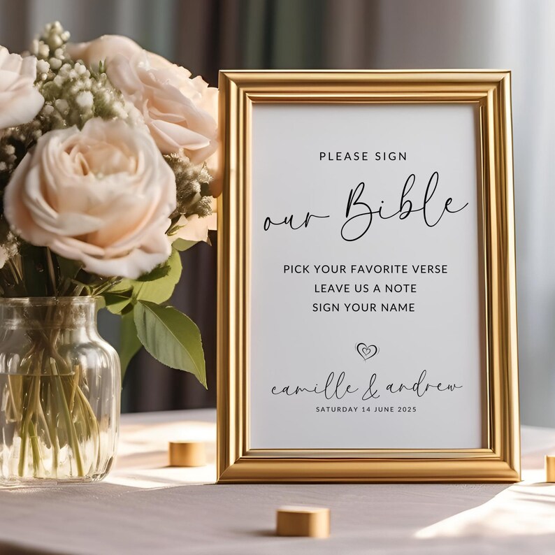 Sign Our BIBLE Wedding Sign INSTANT DOWNLOAD, Editable Digital Sign ...