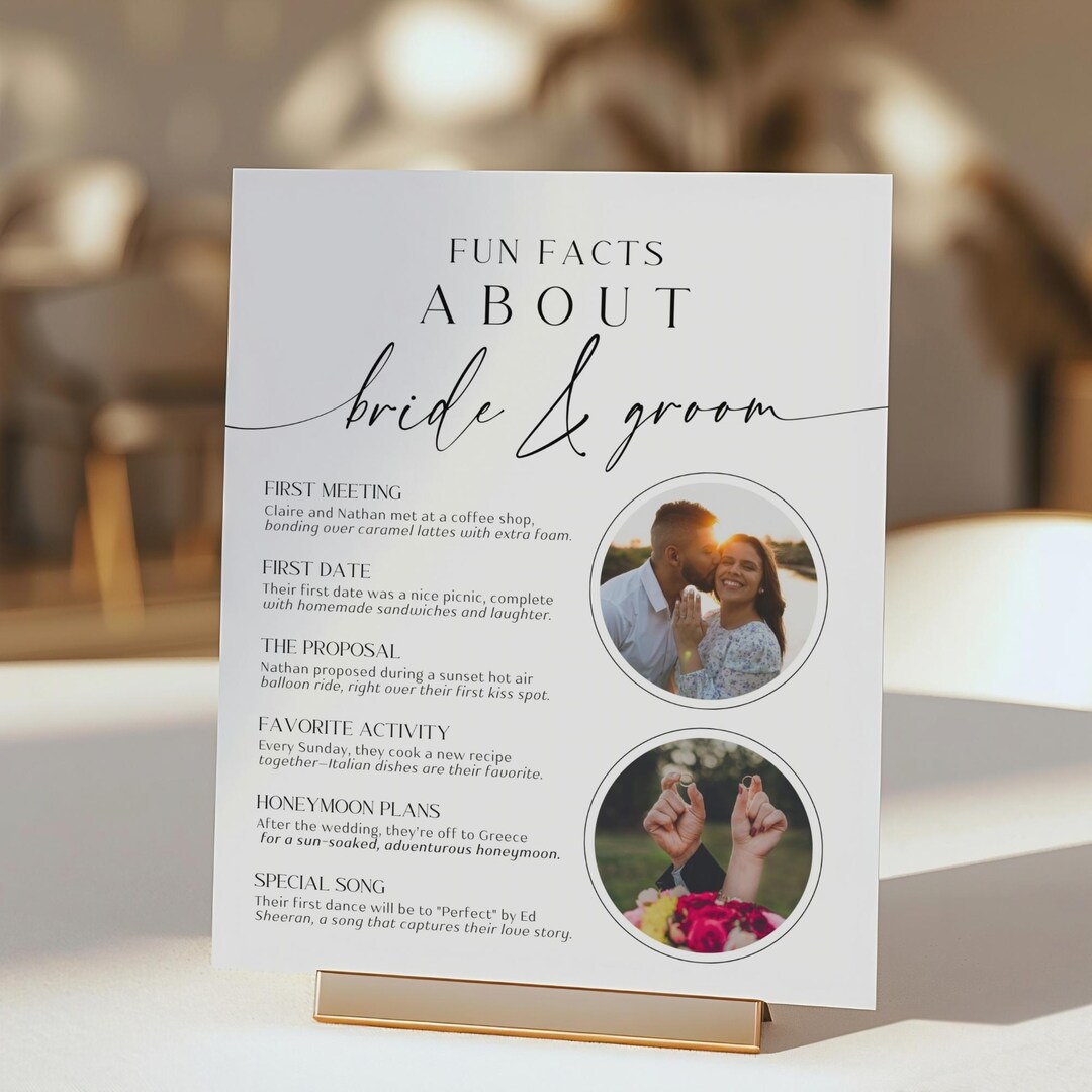 Fun Fact Wedding Card Template Minimal Details for Bride and Groom ...