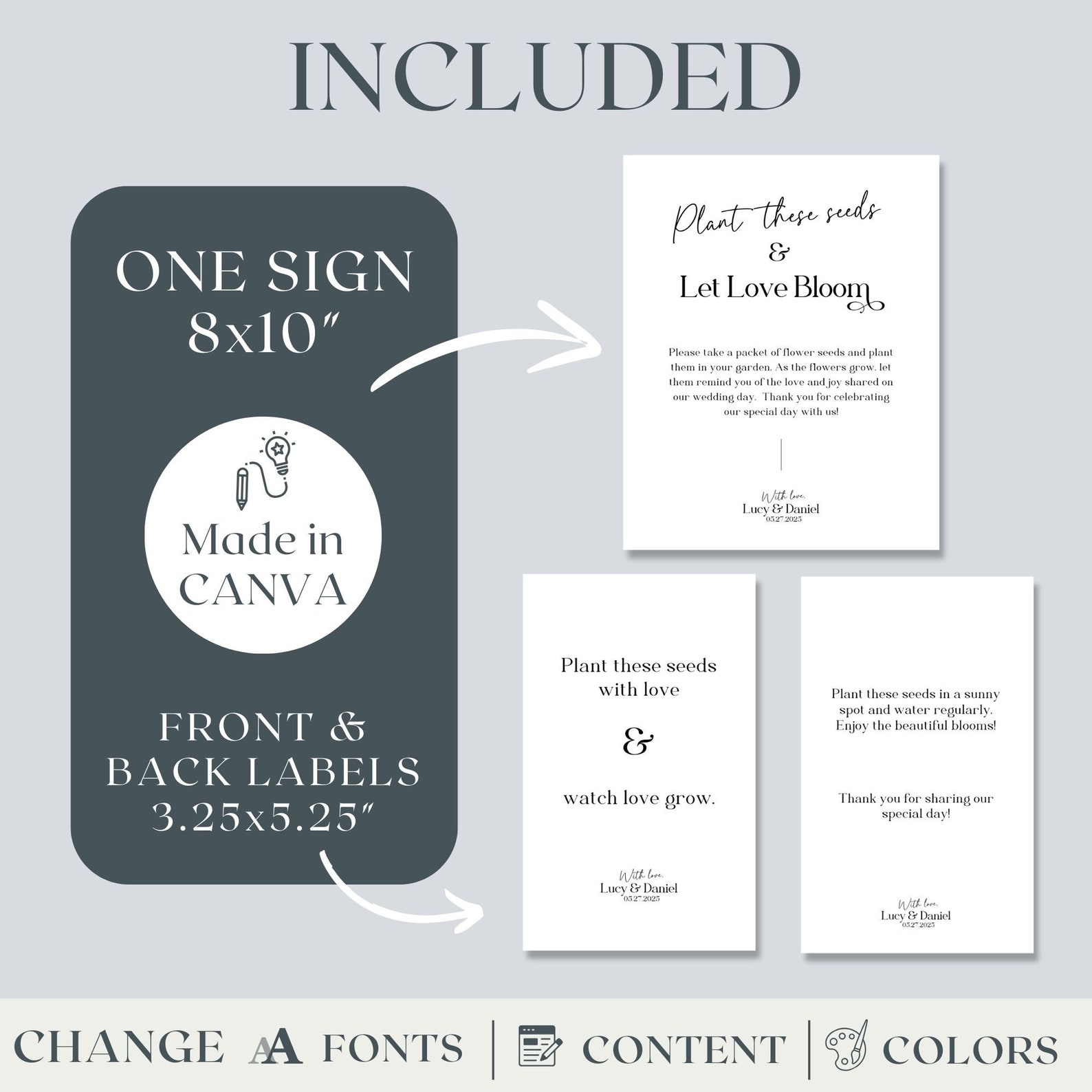Minimalistic Wedding Seed Packet Favor Sign & Labels | Floral Seed ...