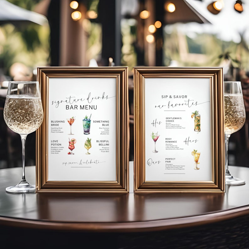 Double Sided Bar Menu Sign | Signature Drinks & Favorite Drinks | Night ...