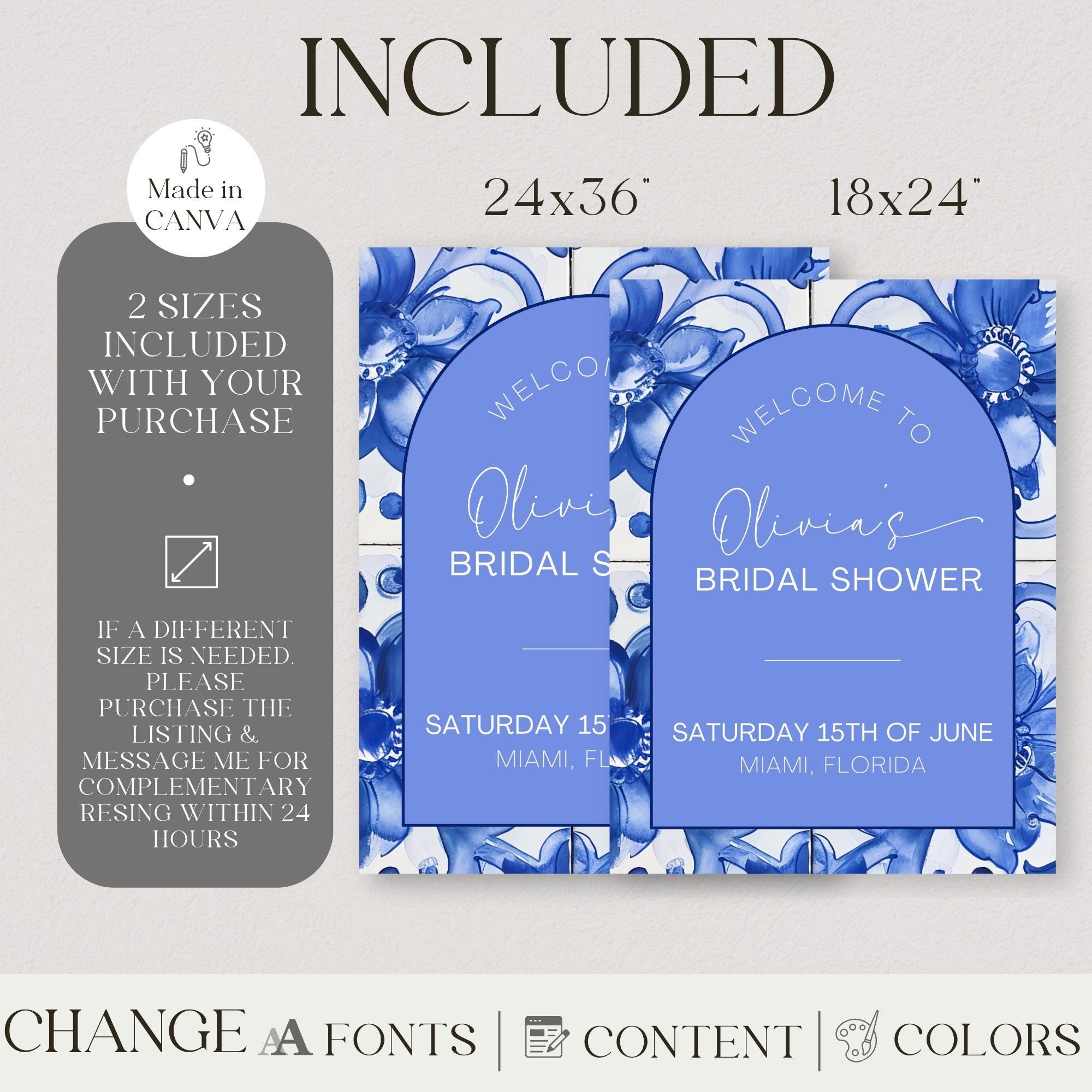 Italian Blue Tile Bridal Shower Welcome Sign, Mediterranean Theme ...
