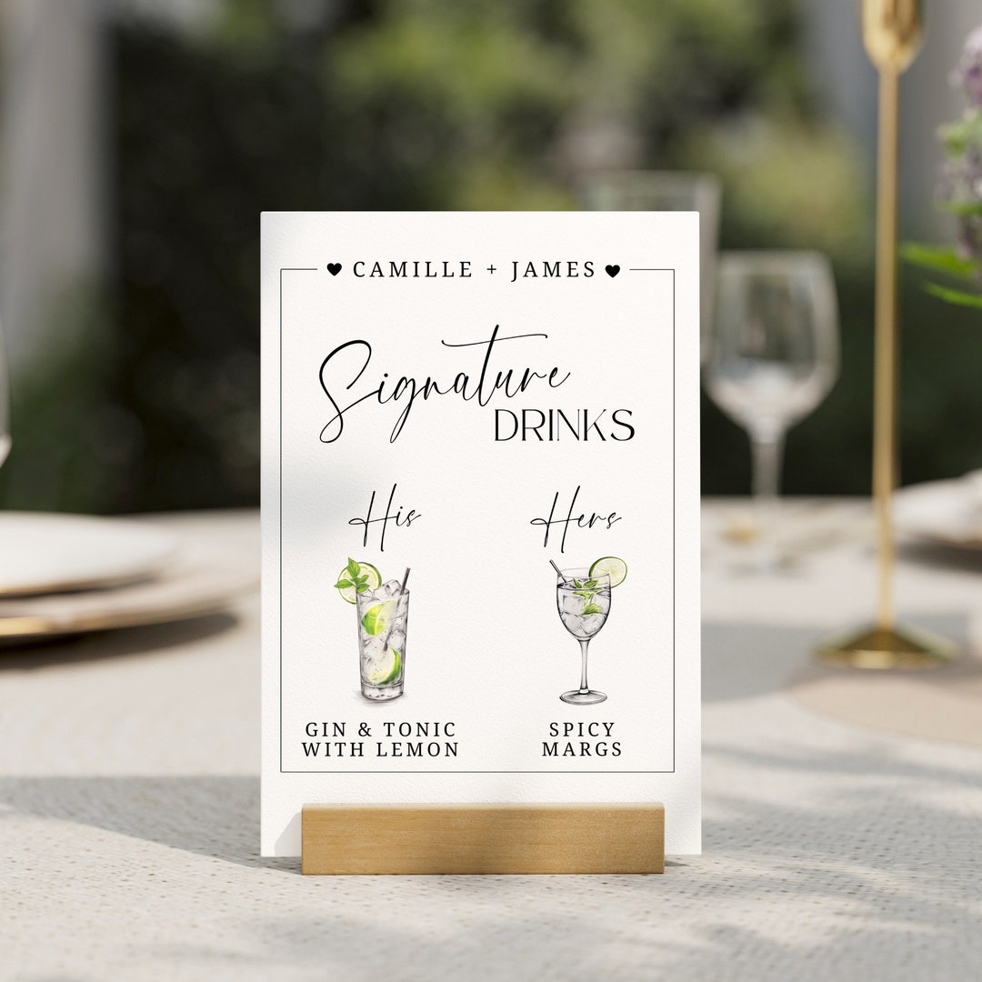 Hand Drawn Wedding Signature Drink Sign, Minimalistic Bar Sign Template ...