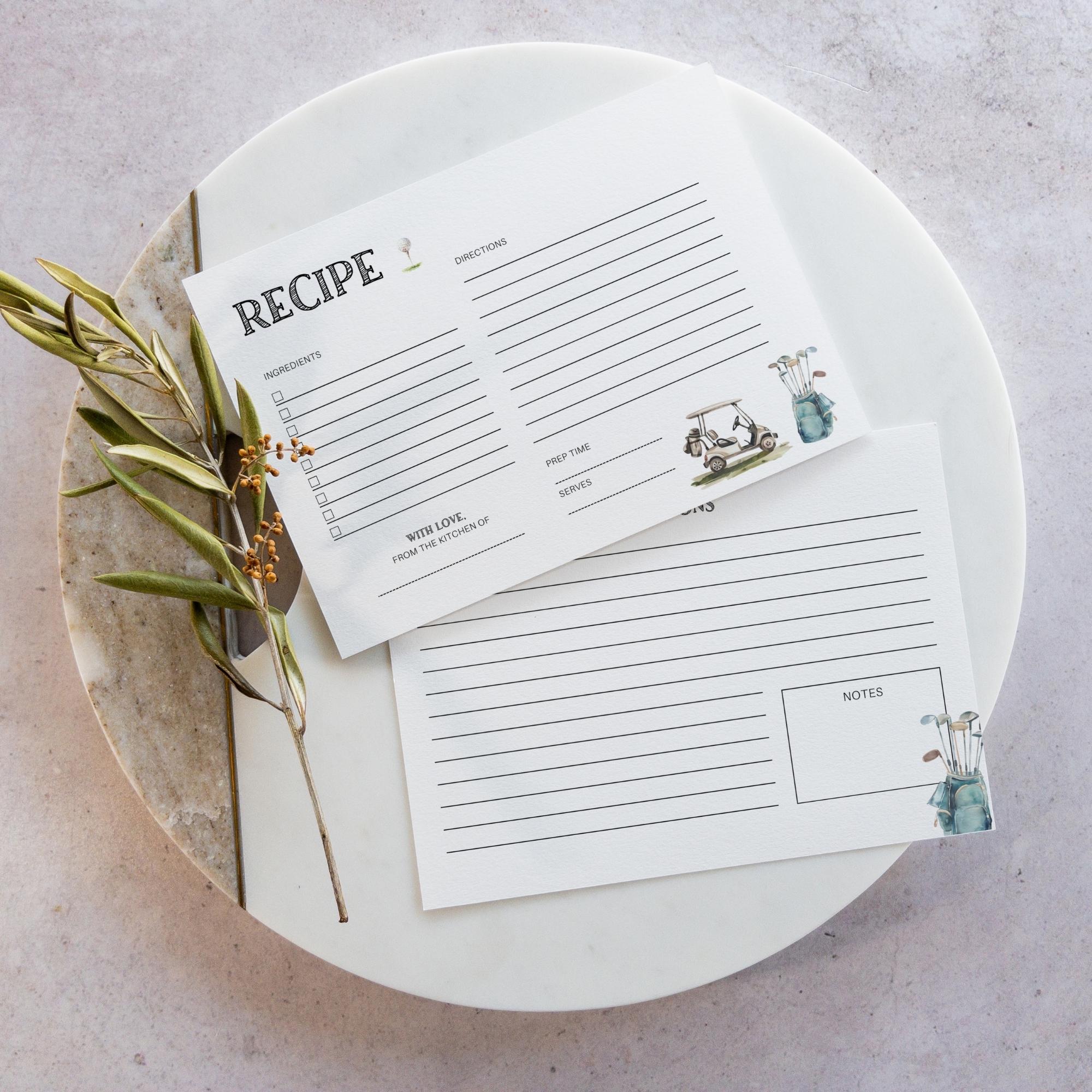 Editable Recipe Card Template 2 to A Page | GOLF WEDDING Shower Kitchen ...