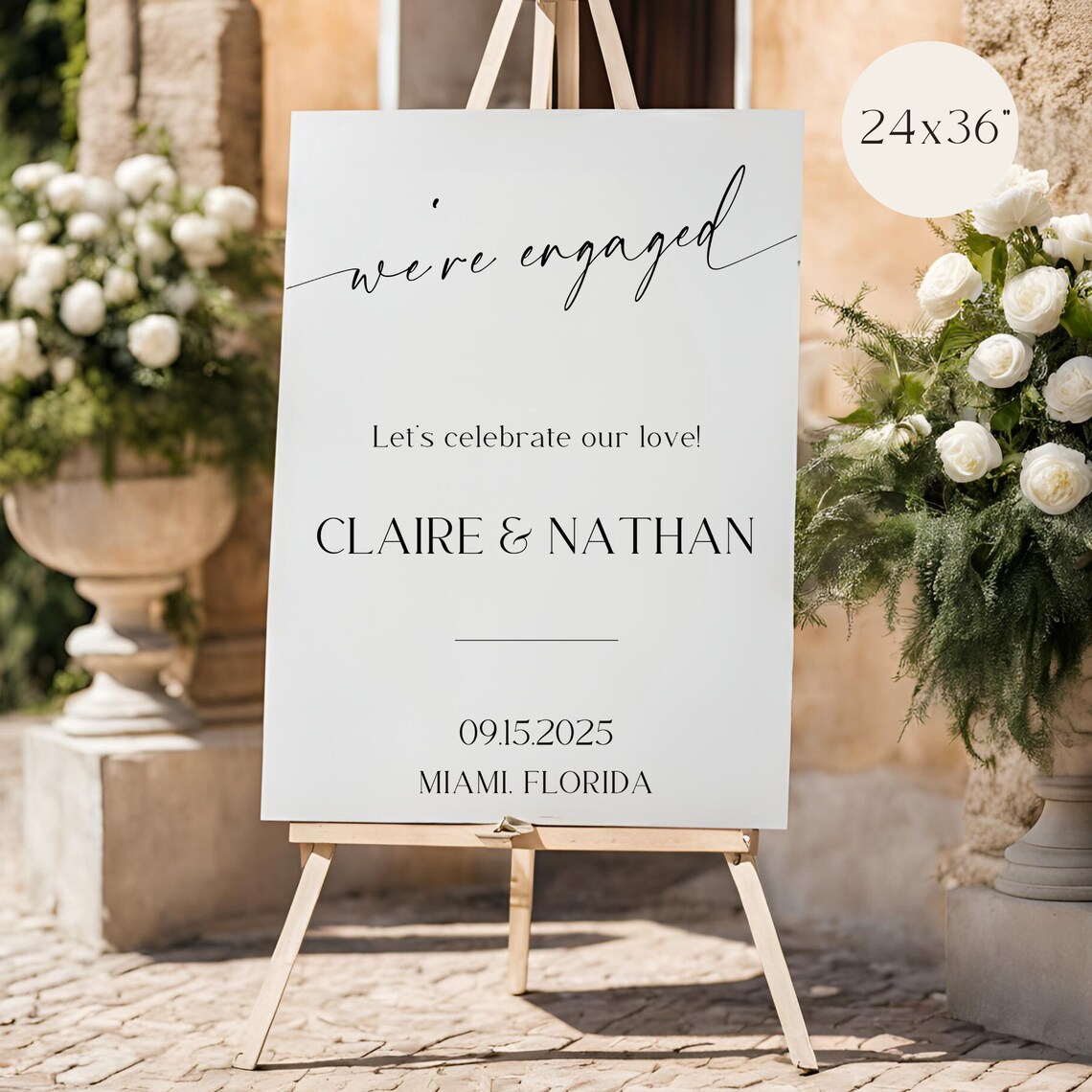 Minimal Engagement Party Welcome Sign, We're Engaged Editable Poster ...