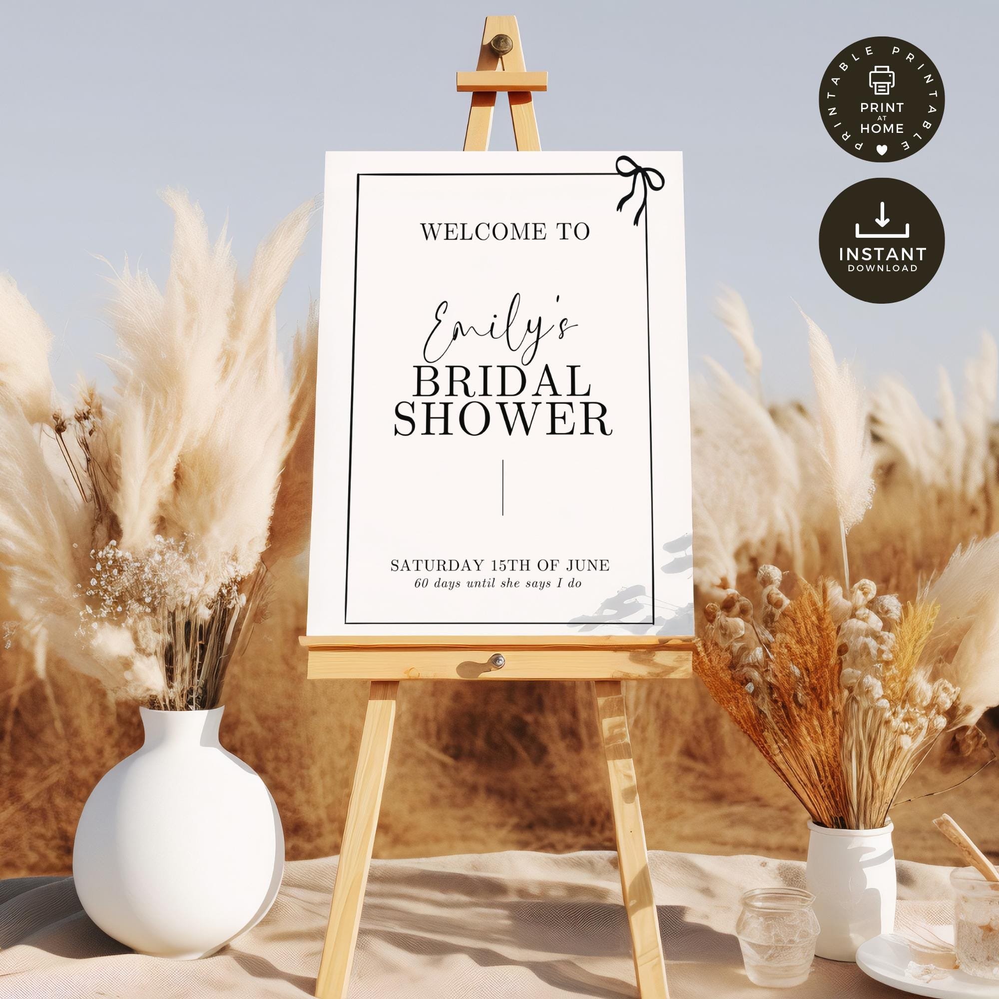 Bridal Shower Welcome Sign With Frame and Black Ribbon Bow ...