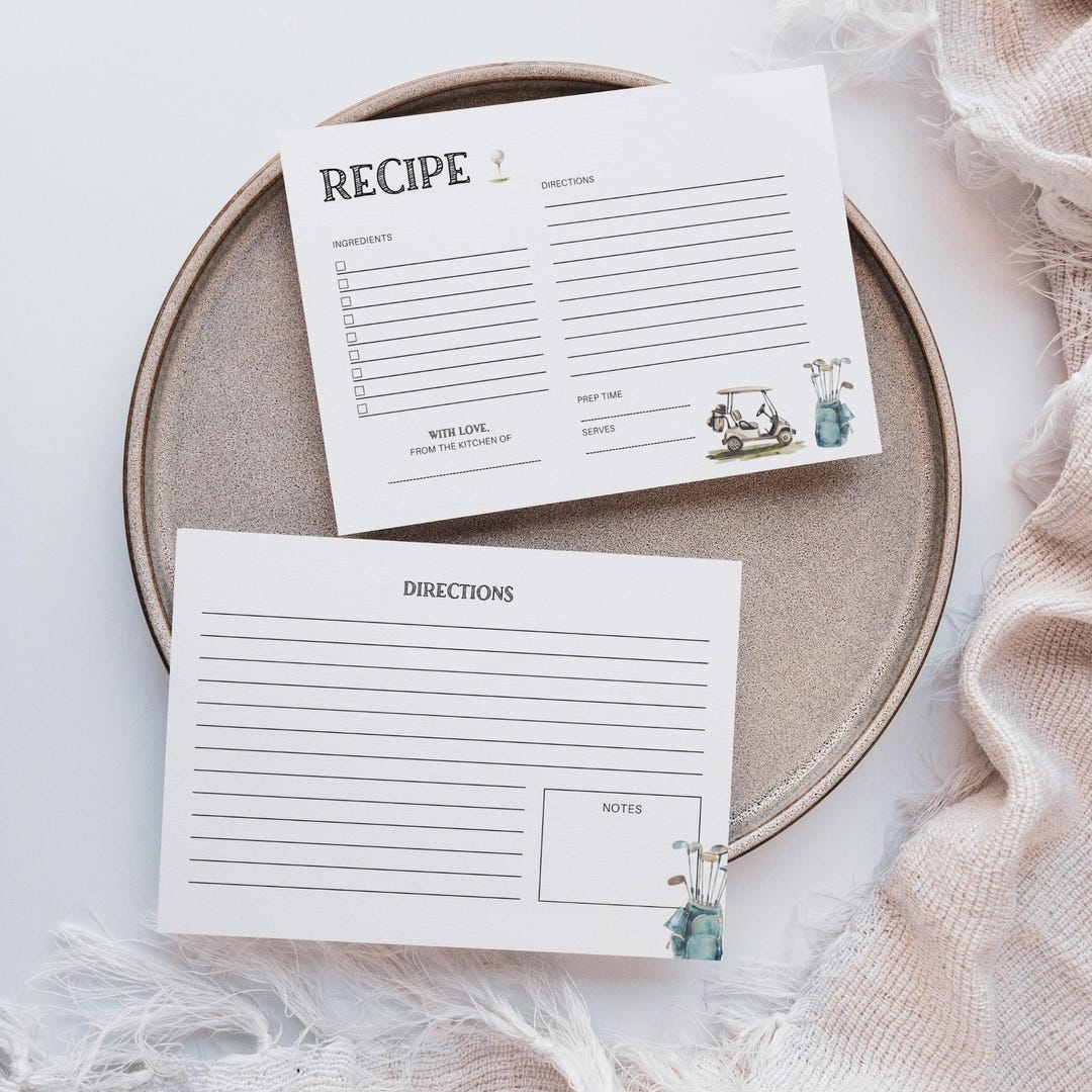 Editable Recipe Card Template 2 to A Page | GOLF WEDDING Shower Kitchen ...