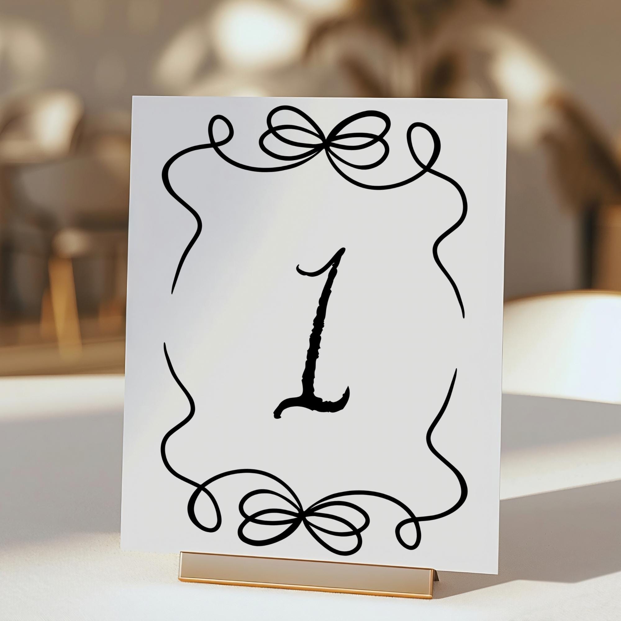 Table Numbers Printable Handwritten Bow Hand Drawn Doodle Illustration ...