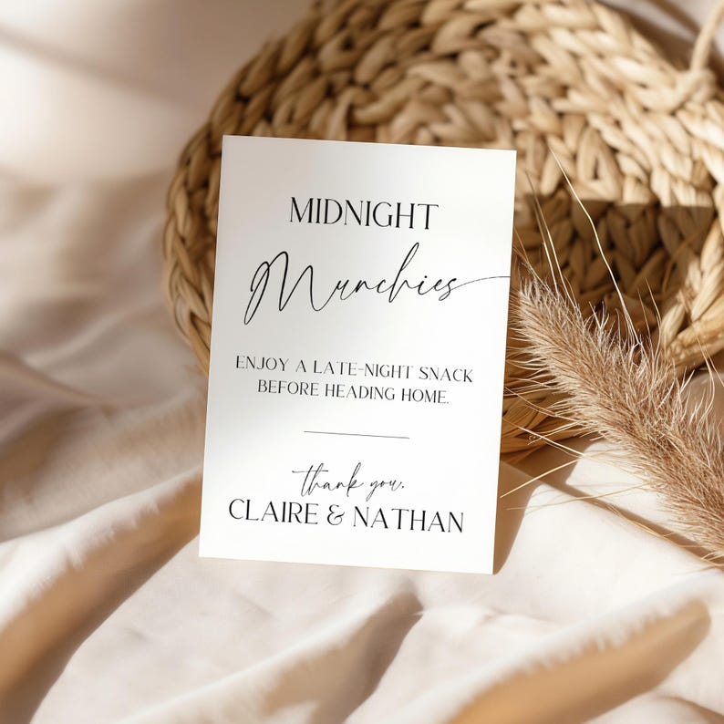 Minimal Midnight Munchies Sign Template Canva | Modern Wedding Snack ...