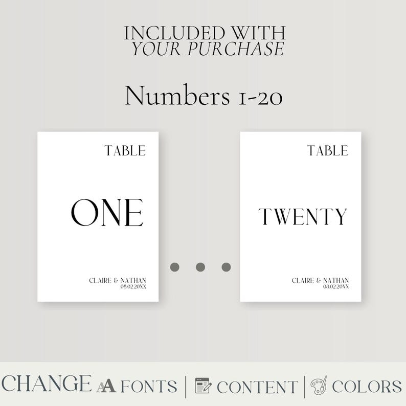 Table Numbers Sign | Minimalistic & Elegant Card | Editable Printable ...