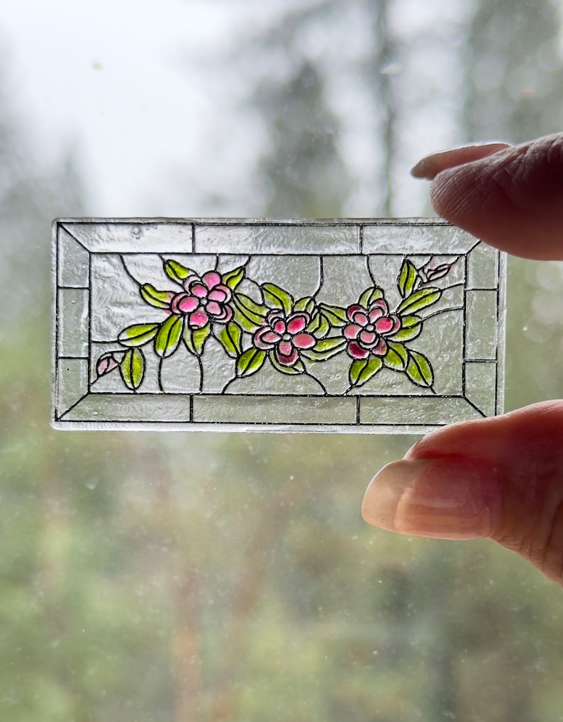 Pink Flowers Miniature Stained Glass Look Acrylic Suncatcher Window - Etsy