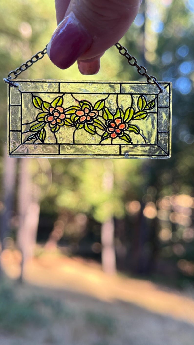 Pink Flowers Miniature Stained Glass Look Acrylic Suncatcher Window - Etsy