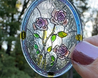 Pink Flowers Miniature Stained Glass Look Acrylic Suncatcher Window - Etsy