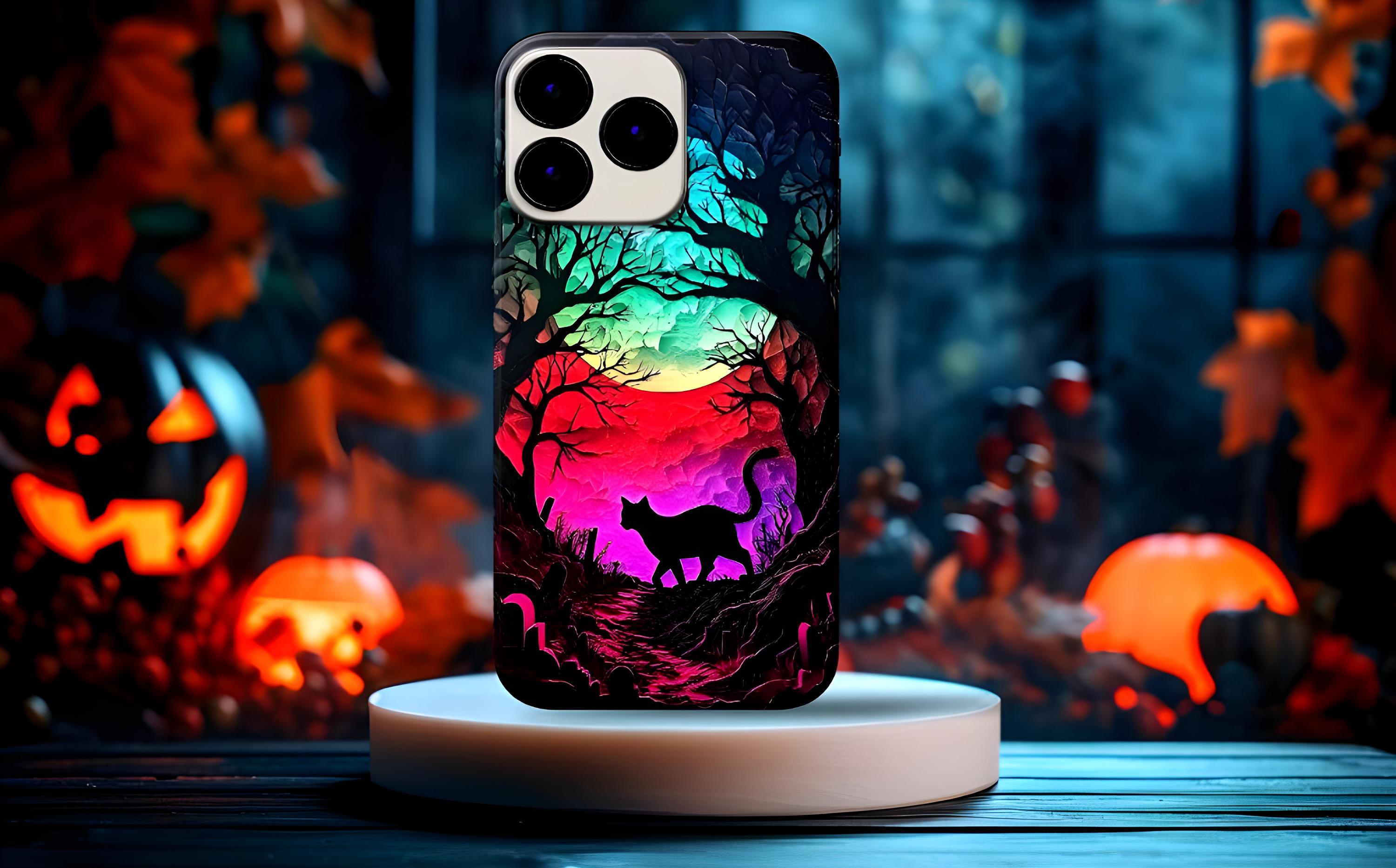 Black Cat Full Moon Papercut Shadow Art Phone Case Tough Phone Casing ...