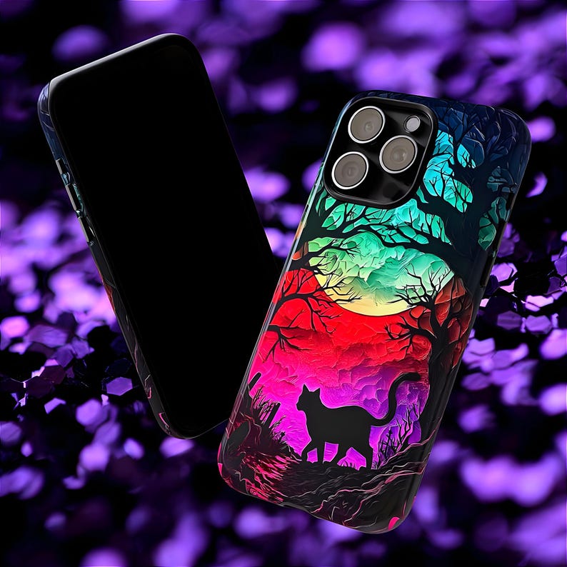 Black Cat Full Moon Papercut Shadow Art Phone Case Tough Phone Casing ...