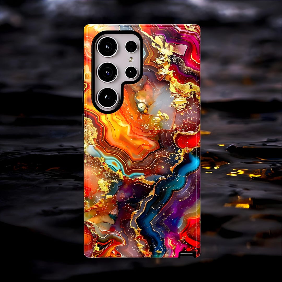 Fire Agate Precious Stone Opal and Gold Phone Case Tough Phone Casing ...