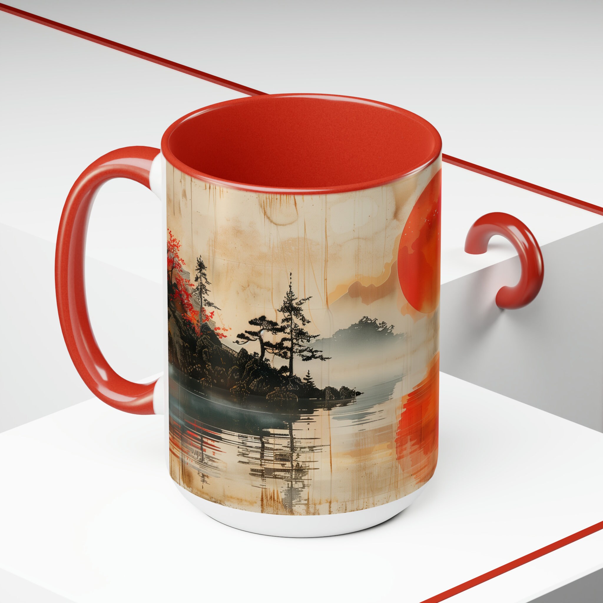 Zen Abstract Art Tea Mug | Two-tone Coffee Cup | 15oz Ceramic Mug - Etsy