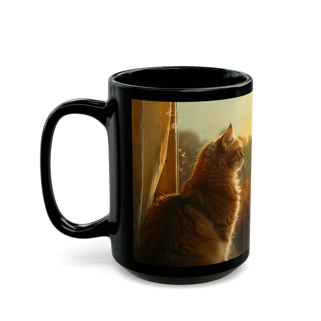 Moody Melancholy Cat Mug | Orange Kitty Pet Ceramic Coffee Cup | Animal ...