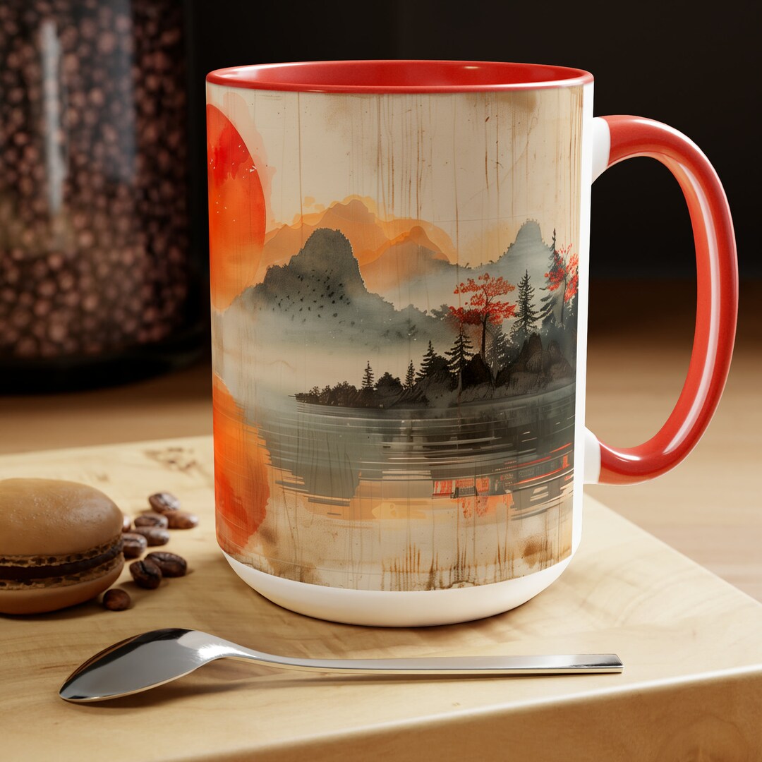 Zen Abstract Art Tea Mug | Two-tone Coffee Cup | 15oz Ceramic Mug - Etsy
