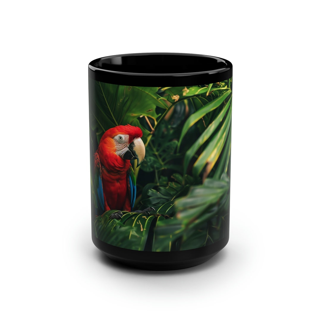 Parrot Bird Mug | Wild Animal Black Ceramic Coffee Cup | 15oz ...