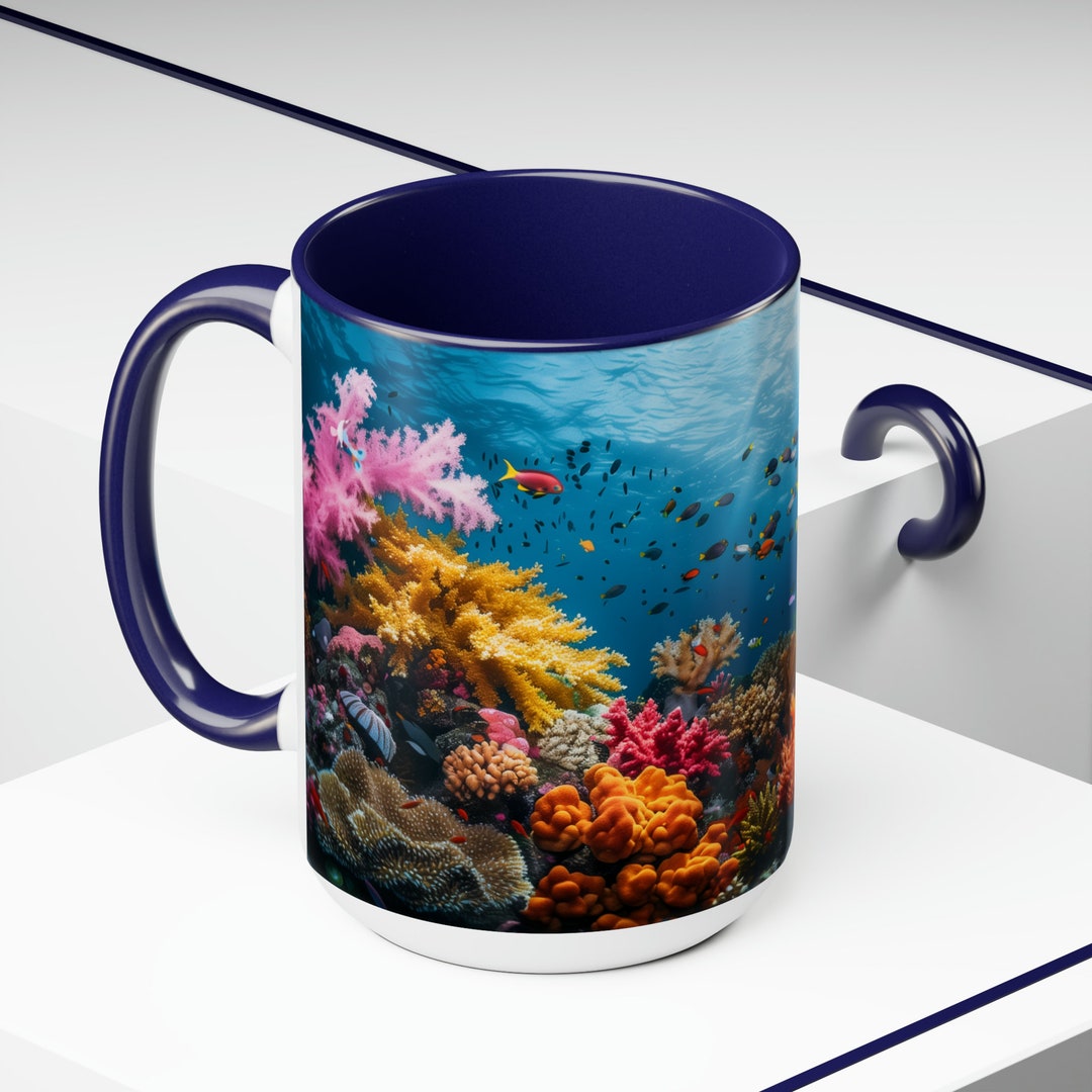 Fish Coral Reef Mug | Two-tone Coffee Cup | 15oz Ceramic Mug - Etsy