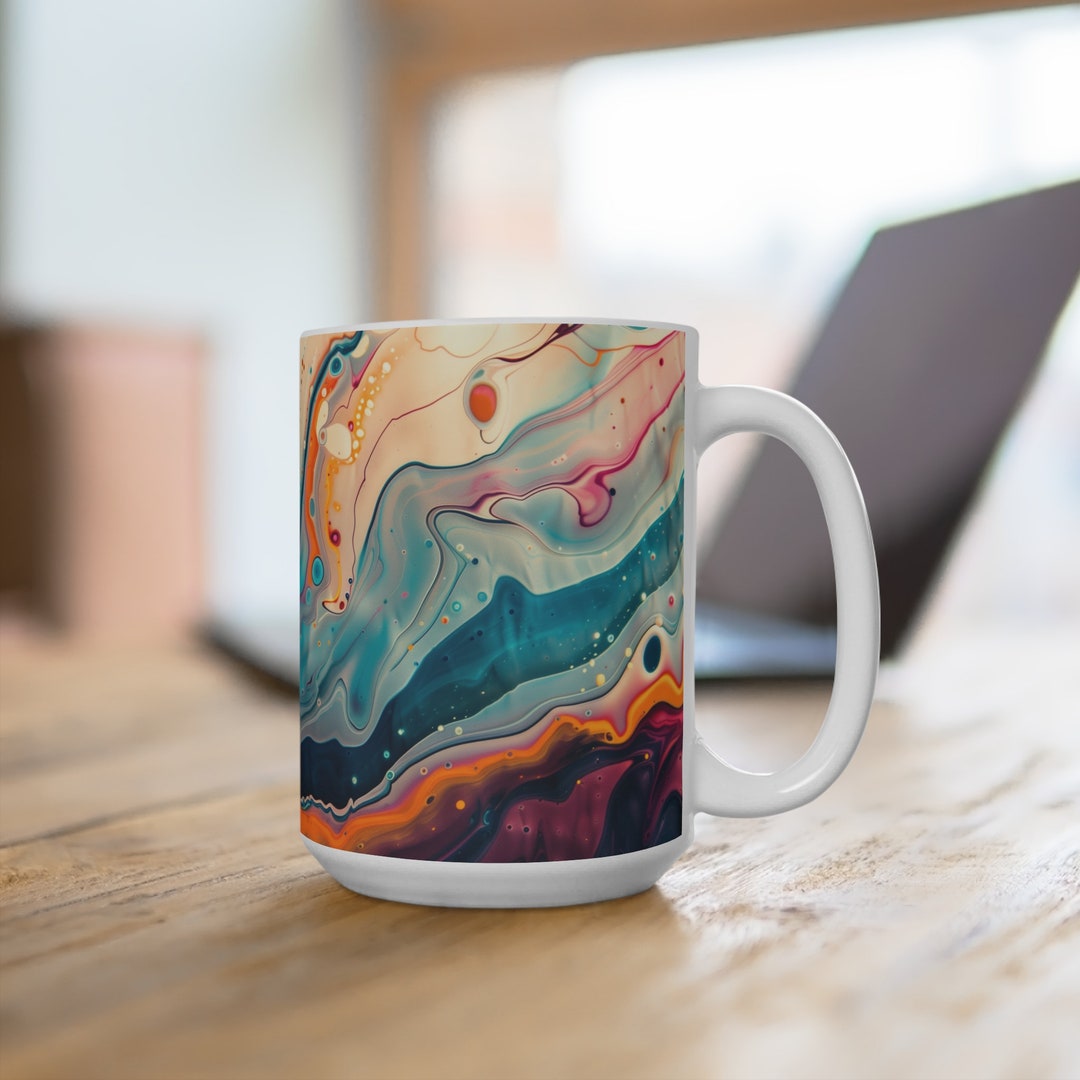 Acrylic Pour Coffee Mug | Abstract Fluid Art Tea Mug | Ceramic 15oz ...