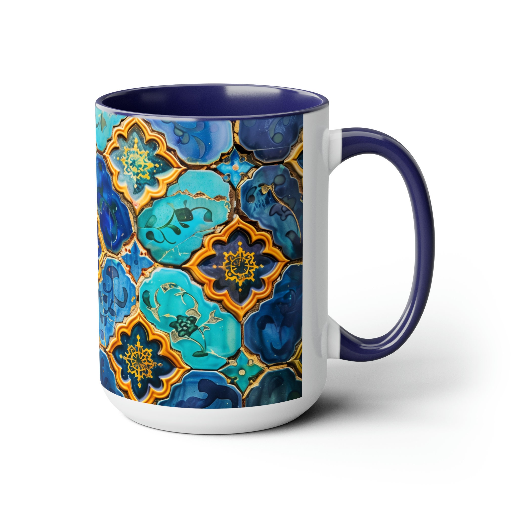 Chinese Tile Coffee Mug Artistic Pattern Ceramic Two-tone Blue 15oz ...