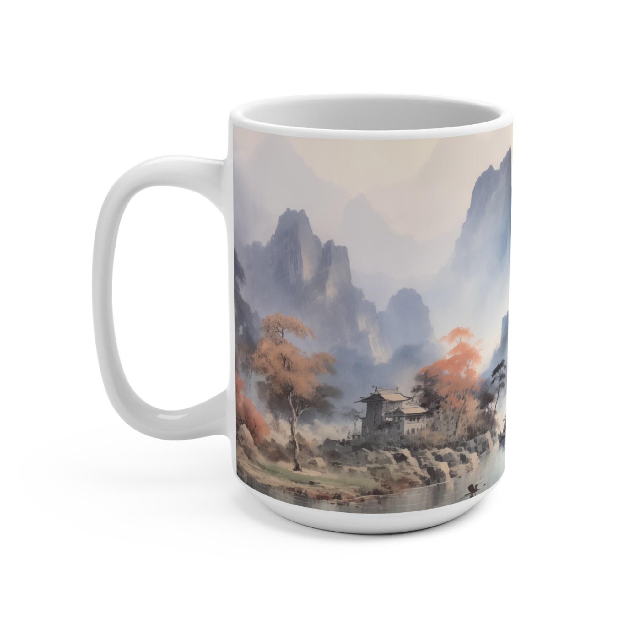 Zen Landscape Painting Coffee Mug | Realism Art Tea Mug | Ceramic 15oz ...