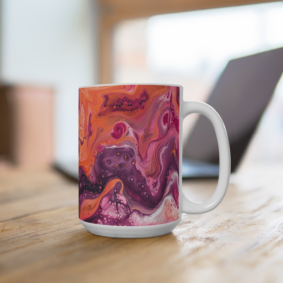 Acrylic Pour Coffee Mug | Abstract Fluid Art Tea Mug | Ceramic 15oz ...