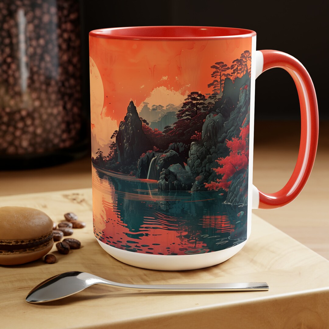 Zen Abstract Art Tea Mug | Two-tone Landscape Coffee Cup | 15oz ...